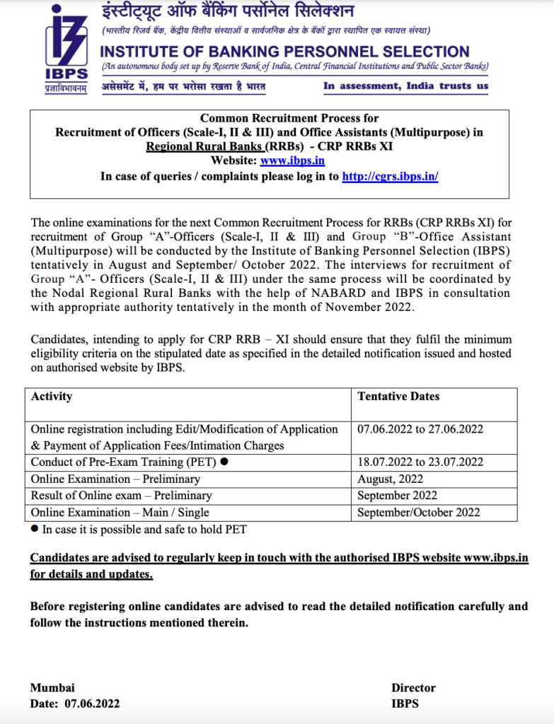 IBPS RRB 2022 Notification PDF Out : Apply Online for PO & Clerk Posts