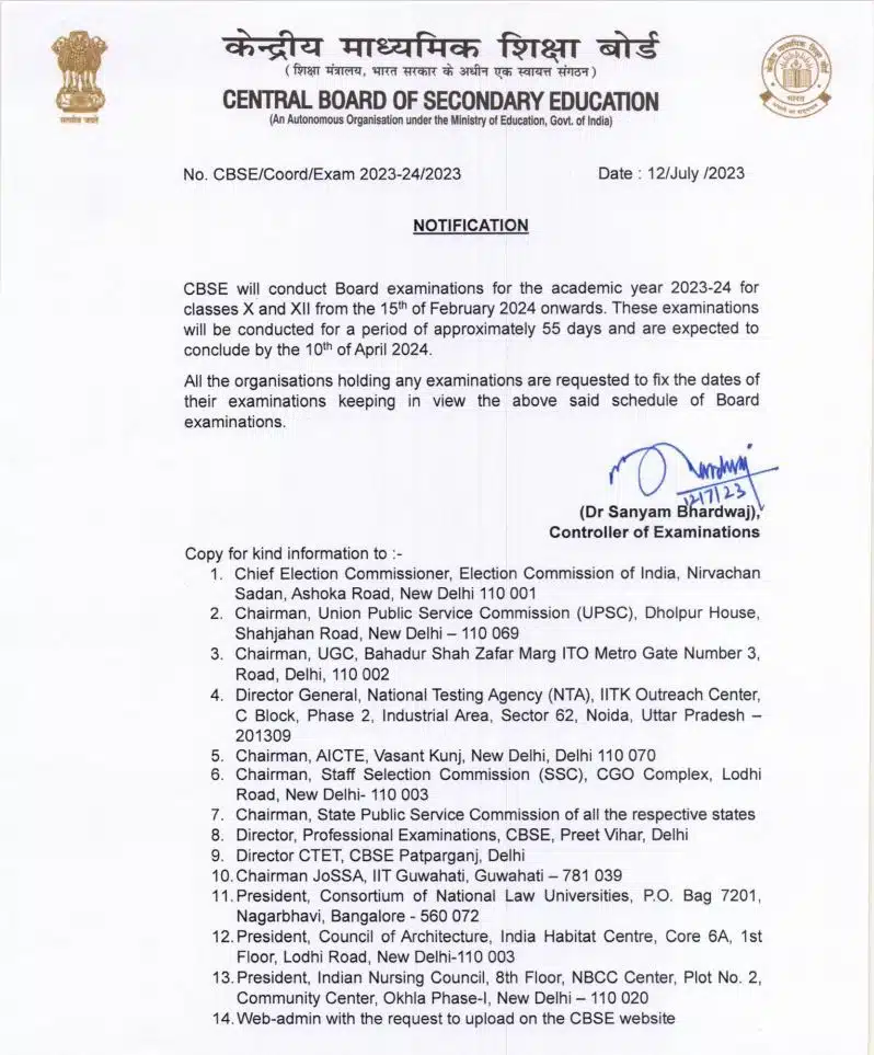 Official Cbse Class 10 Time Table 2024 Exam Dates And Direct Download