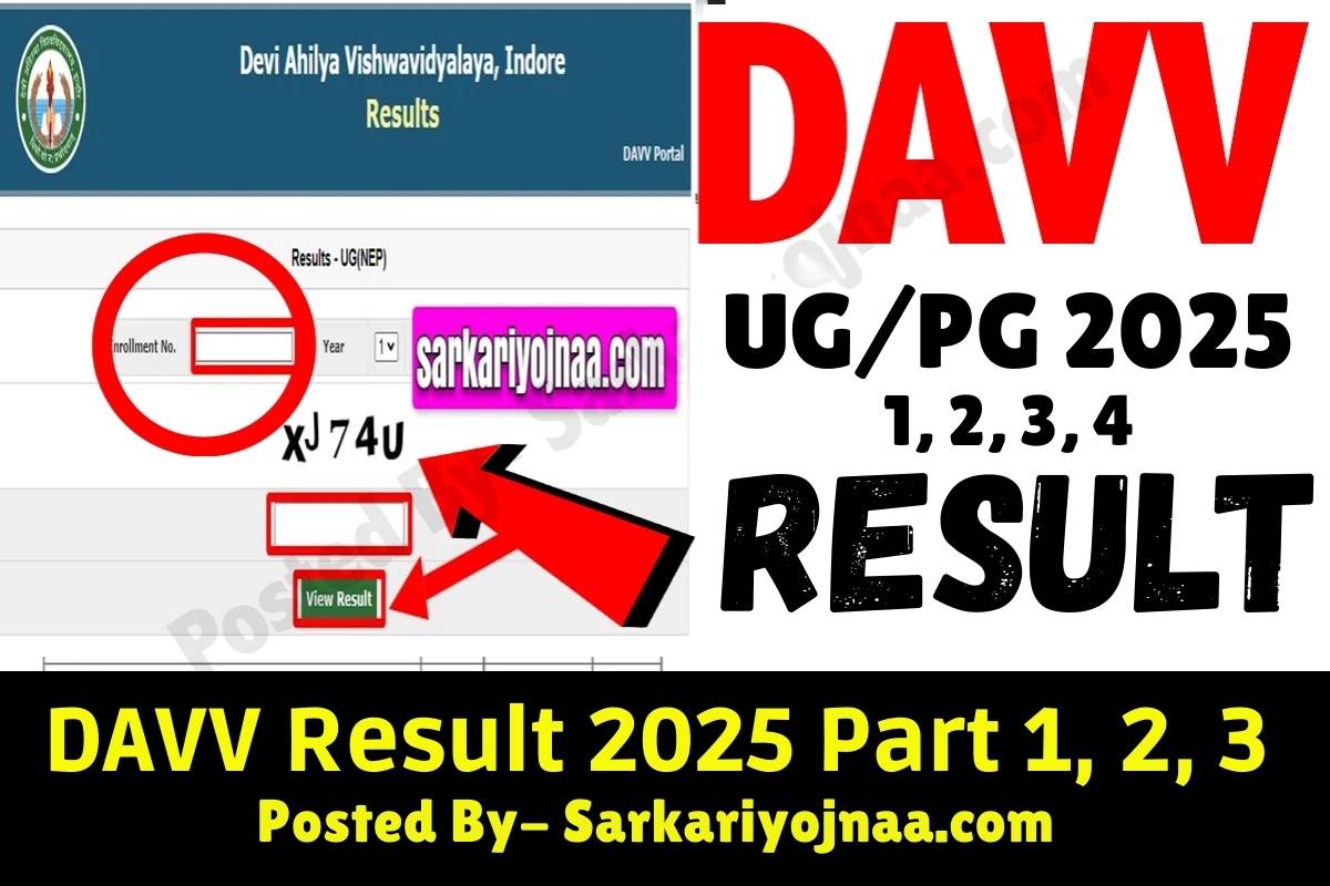DAVV Result 2025 (OUT), Part 1, 2, 3, UG/PG result Direct Check